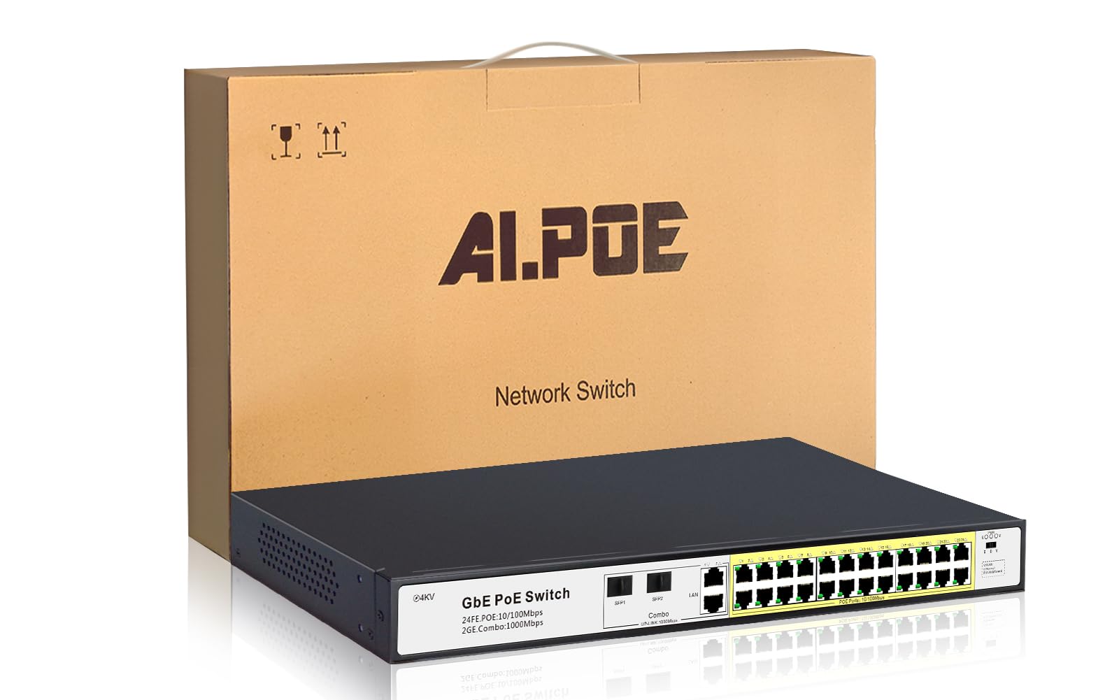 STEAMEMO 28 Port PoE Switch, 24 PoE+ Port@ 360W, 2 Gigabit Uplink, 2*1G SFP, 802.3af/at, Metal Casing 19-inch Rackmount, Overload Protection w/ Port, Unmanaged Plug and Play