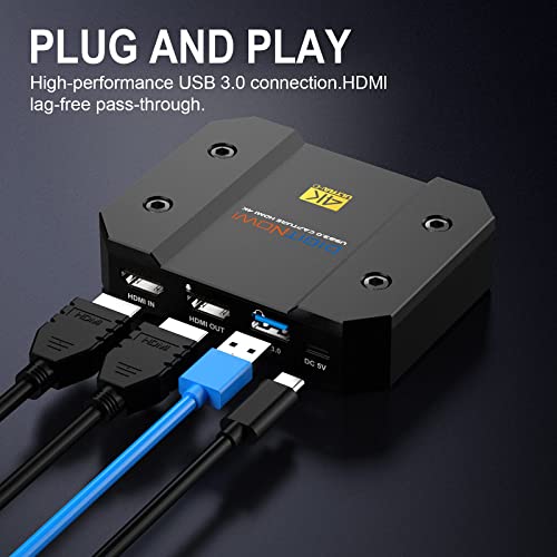 DIGITNOW USB Video Capture Card 4k/60Hz HDR10 Zero-Lag Passthrough, Ultra-Low Latency, Full HD Video Recording for PS5, PS4/Pro, Xbox Series X/S, Xbox One X/S, Real USB3.0