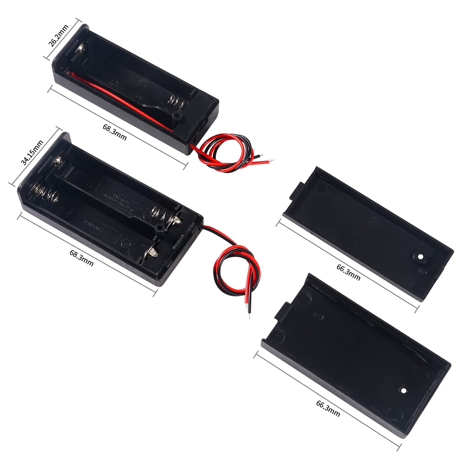 DORHEA 8PCS AA Battery Holder with Cover AA Battery Holder Case with ON/Off Switch 1.5V, 1/2/3/4 x 1.5V Series DIY Battery Storage Boxes, 1/2/3/4/5 Slots Black Plastic Batteries Case for AA Battery