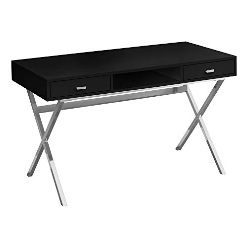 Monarch Specialties Laptop Table with Drawers and Open Shelf Computer, Writing Desk, Metal Sturdy, 48" L, Black/Chrome Legs