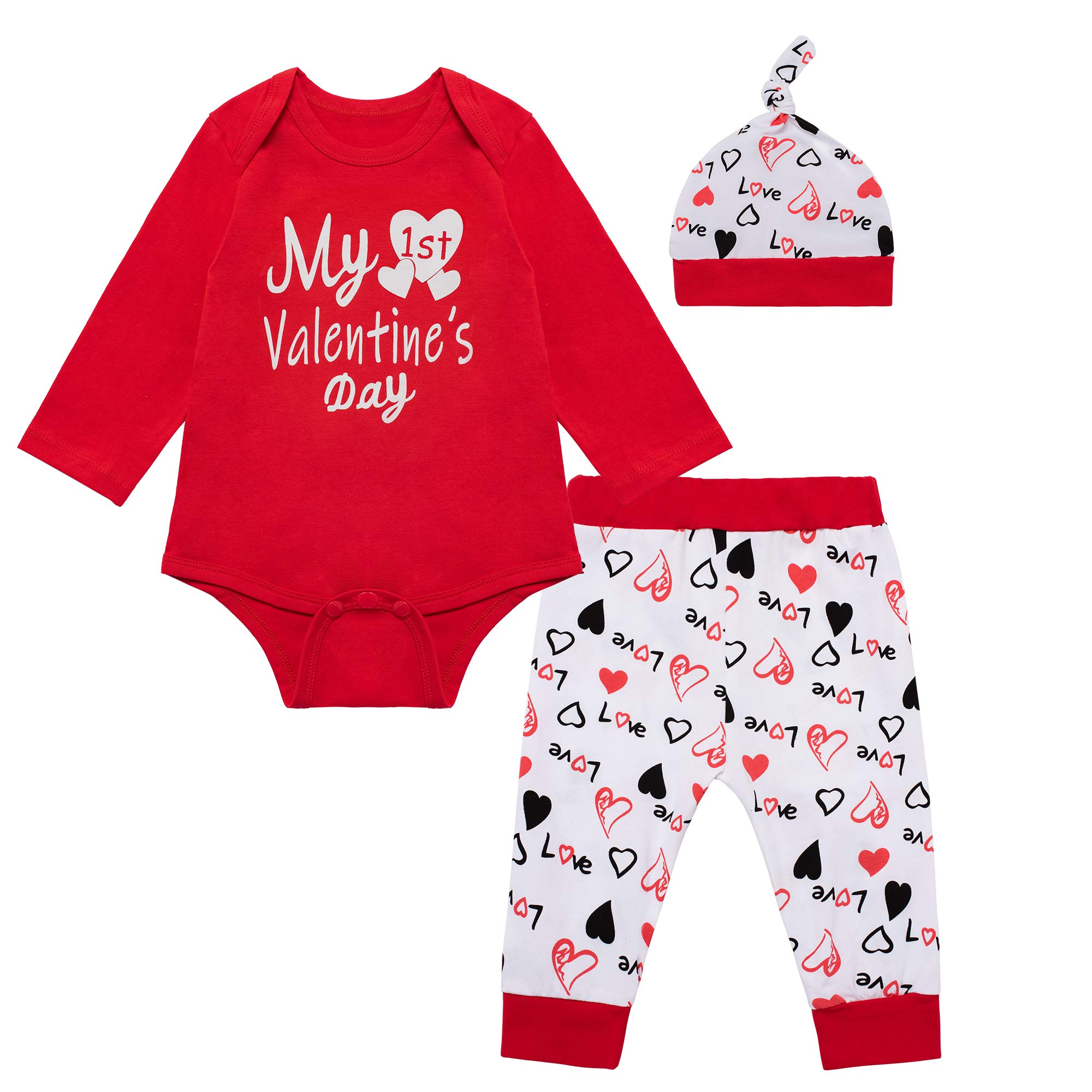 Baby Boys Girls My First Valentine's Outfit Set Heart Breaker Long Sleeve Bodysuit (6-12 Months) Red