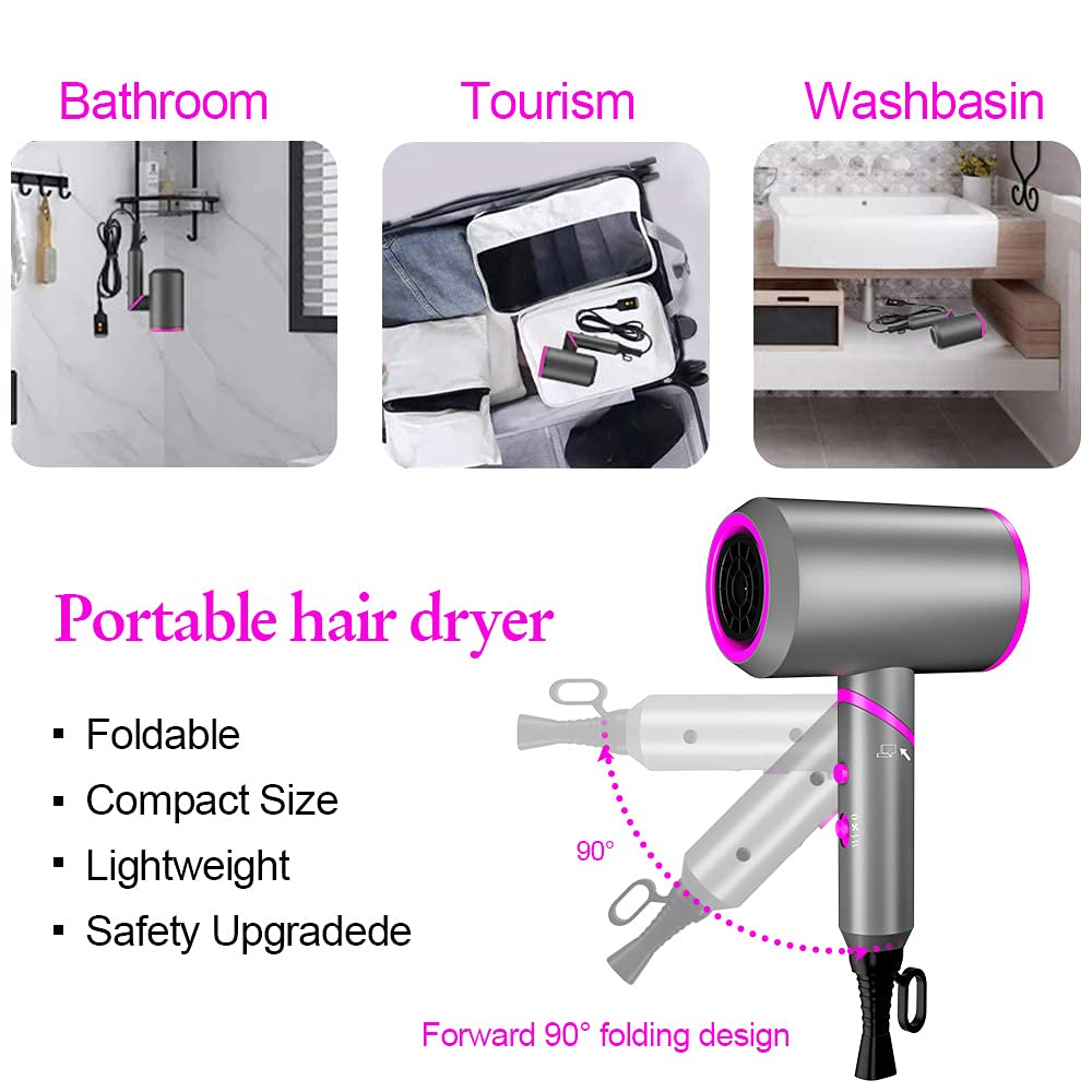 Banral 1800W Ionic Hair Dryer, Grey, Portable, Foldable, 3 Temperature Settings, Overheat Protection, 1 Year Warranty