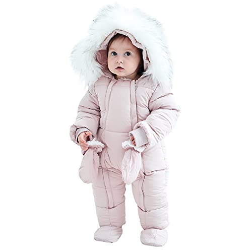 Baby Girls Winter Snowsuit Thicken Onesie Fleece Hooded Long Sleeve Down Coat Newest Baby Romper for 18-24 Months Girls Pink(A1)