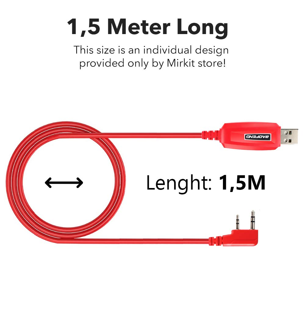 BAOFENG Programming Cable UV-5R/5RA/5R Plus/5RE, UV3R Plus, BF-888S, 5R EX, 5RX3, GA 2S (Cable Lenghth-59 inch, Mirkit Red, This one Works!)