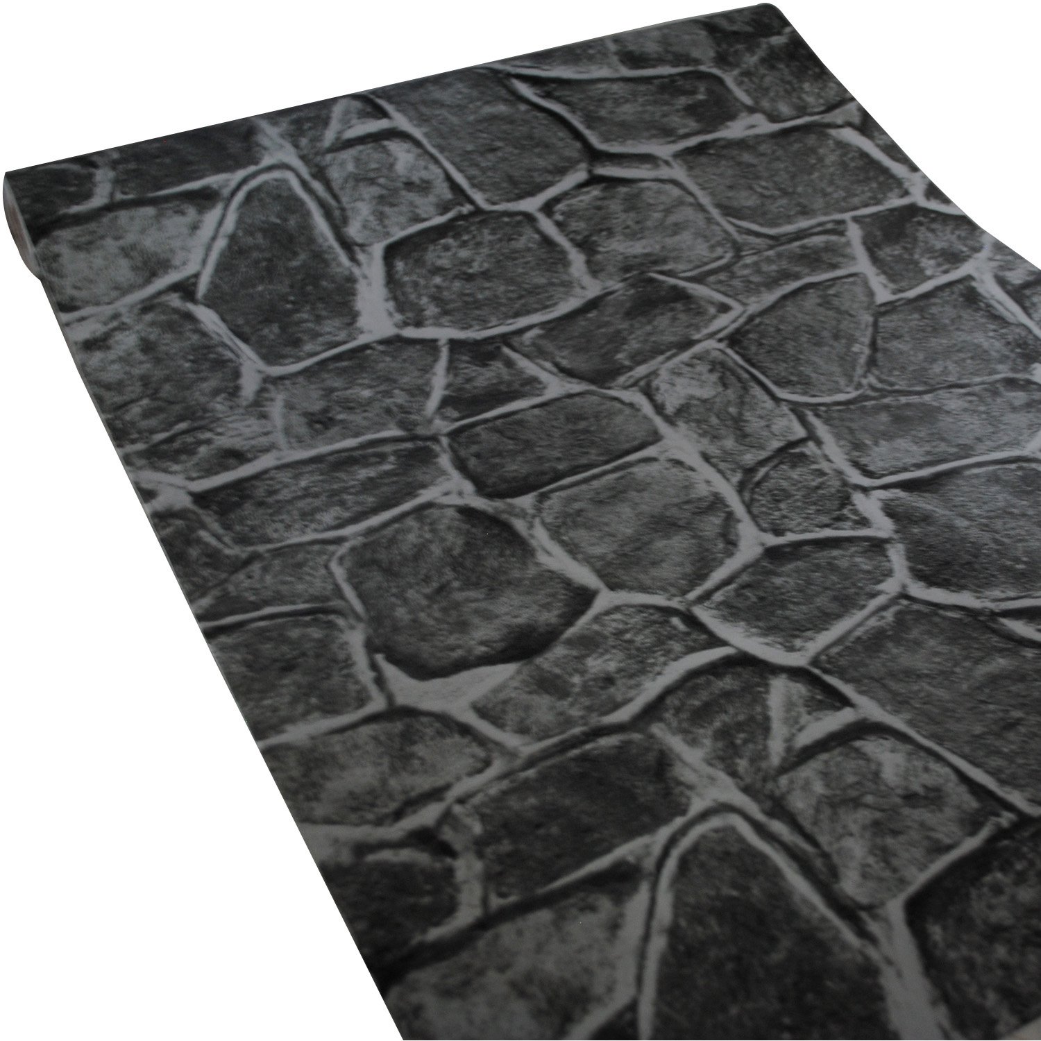 11 Yards Stone Wallpaper Peel and Stick Removable Castle Tower Rustic Contact Paper Self Adhesive Backsplash Wall Panels Decorative for Cabinets Kitchen Dark Grey Fortress