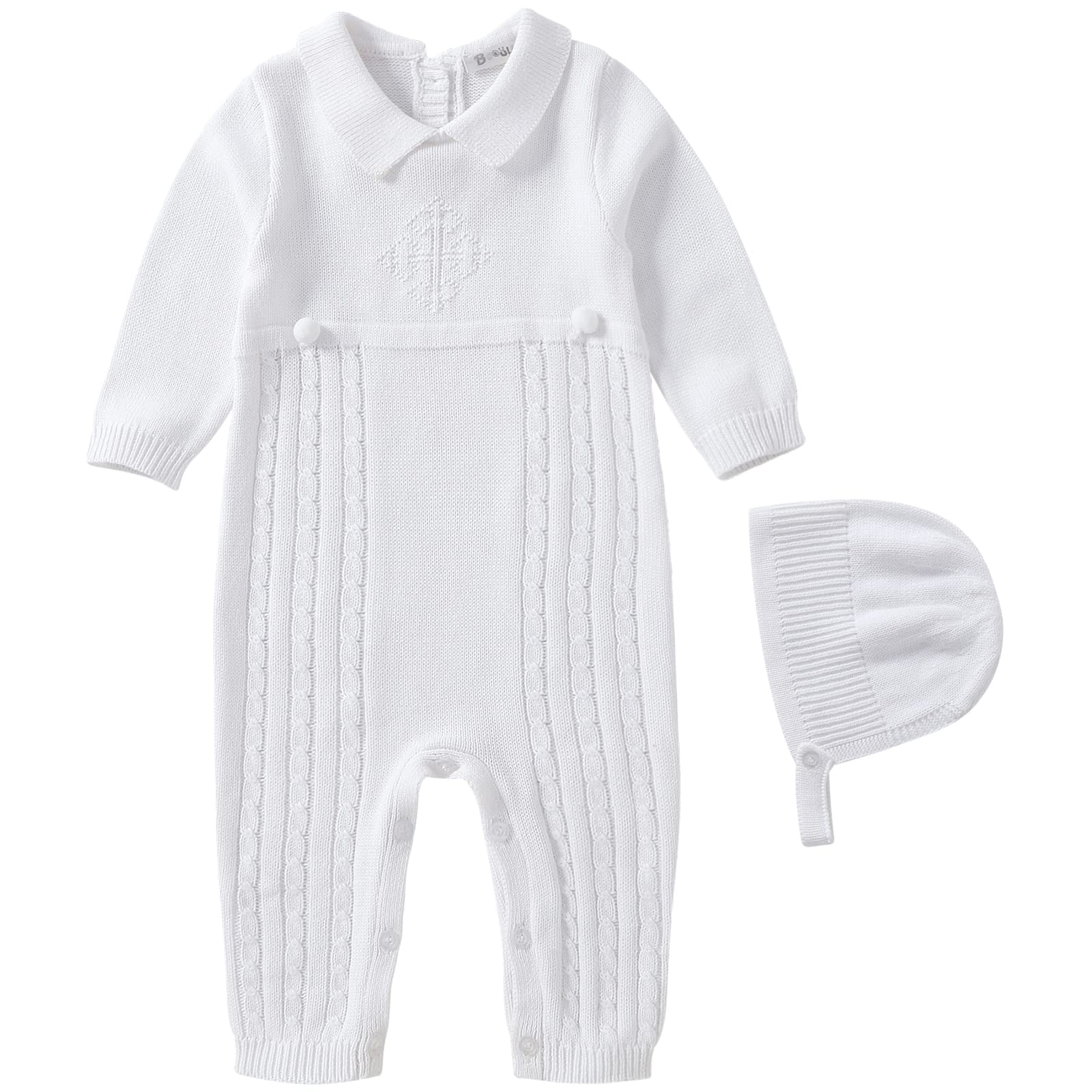Booulfi Baby Boy's Christening Baptism Outfits Suit with Hat,Cross Detail