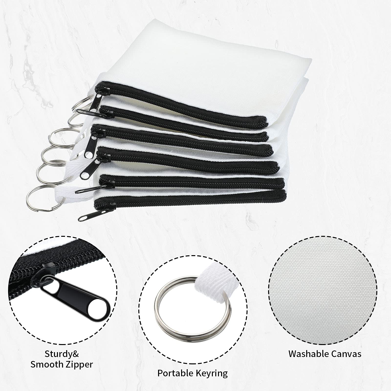Frienda 30 Pieces Sublimation Coin Purse Canvas Makeup Bag Blank Cosmetic DIY Craft Pouch with Zipper Pencil Pouch Travel Toiletry Organizer Bag(Black)