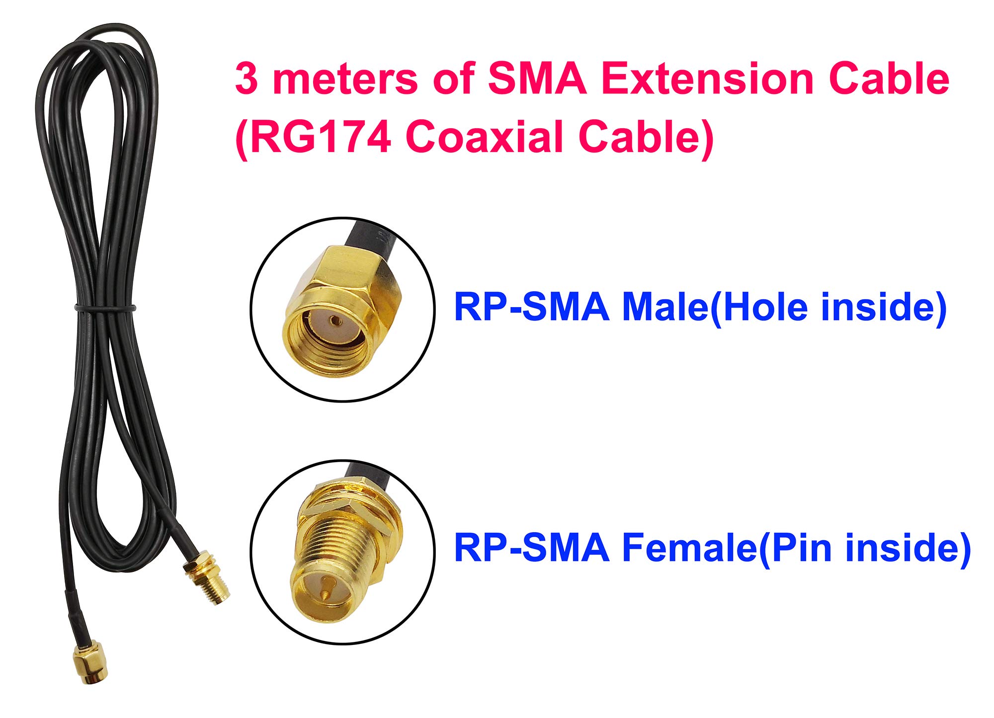 PS4 Antenna Upgrade Replacement Kit 10dBi 2.4GHz Long Range Extender BT WiFi Antenna + 10in U.FL to RP-SMA Cable for Mini PCIe Card + RP SMA Extension Cable 10ft
