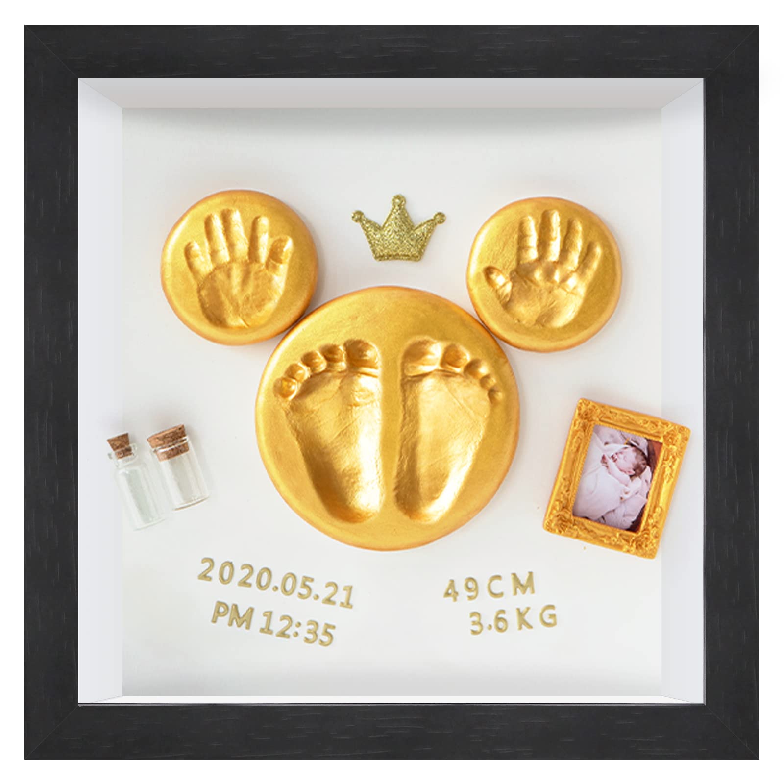 10x10 Black Shadow Box Frame, 3D Shadow Box Display Case, Memory Box for Baby Handprint & Footprint DIY Hand Foot Print 3D Plaster, Collections, Mementos, Collages(2 inch Depth)