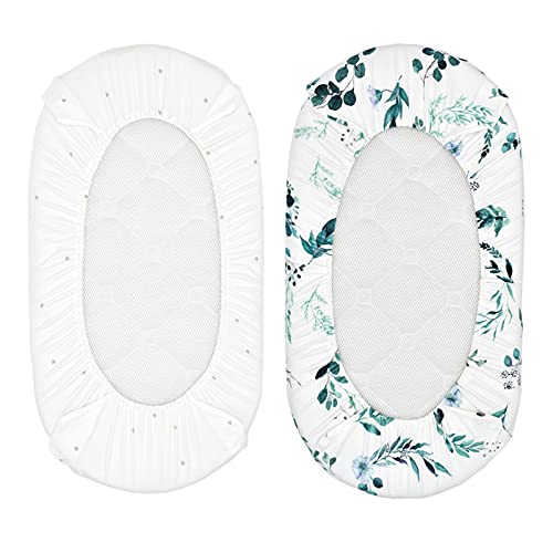 Baby Jersey Cotton Bassinet Sheets for Boy and Girl, Ultra Soft Baby Bedside Sleeper Cover, Universal Sheet Set for Rectangle, Oval, or Hourglass Bassinet Mattress (Moon/Leaf)