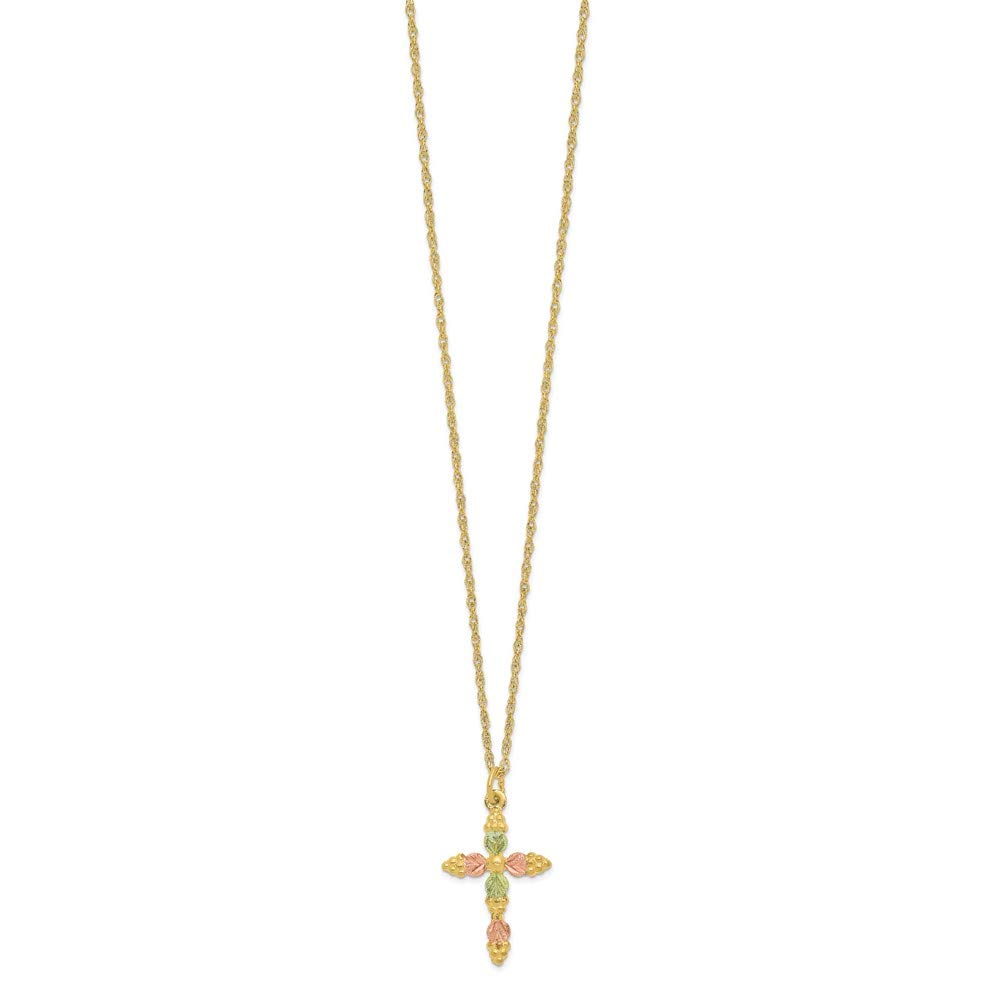10k Tri-Color Black Hills Gold Cross Necklace 18in 14.46mm style 10BH704-18
