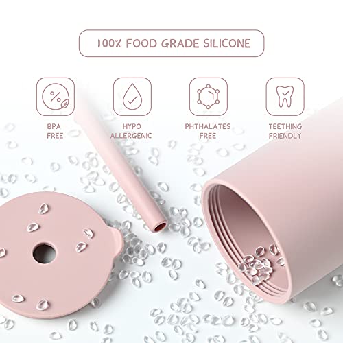 JOYIT Silicone Baby Open Cup with Straw, Baby Toddlers Open Cup 6 oz, Training and Learning Tumbler Cup (Princess-Beige)