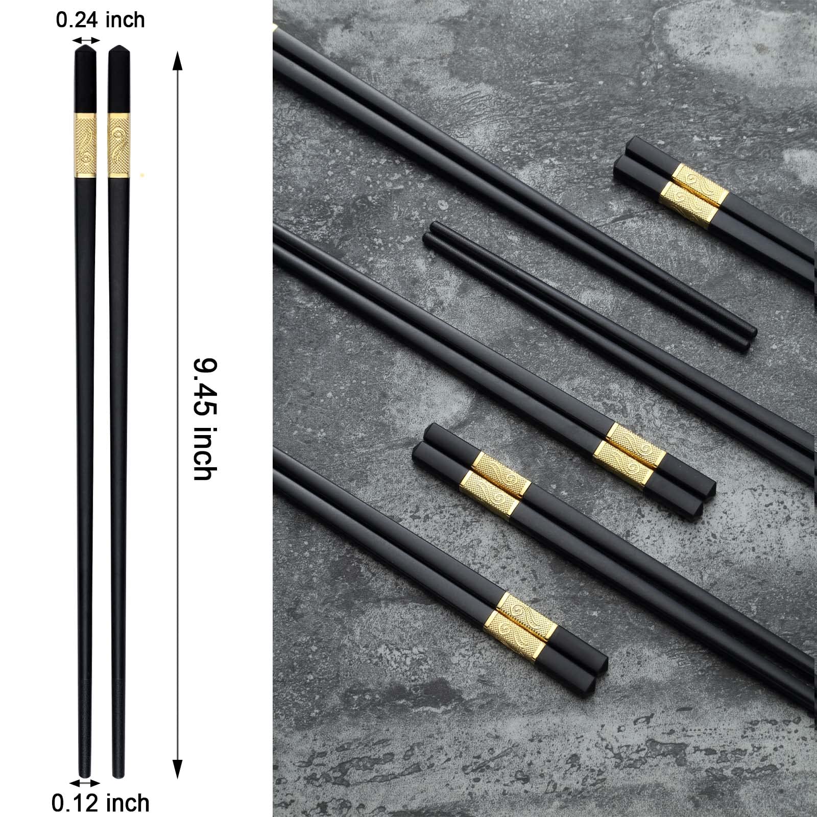 10 Pairs Chopsticks Reusable, Funnydin 9.4'' Heat-Resistant Fiberglass Chopsticks Reusable, Square Non-Slip Design Reusable ChopSticks, Odorless Chop Sticks Use for Eating & Cooking, Dishwasher Safe
