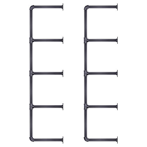 MUZIK 5 Tier Industrial Wall Mount Iron Pipe Shelf, 3/4 Inches Malleable Cast Iron Pipe Wall Mount Bookshelf Shelving Unit, DIY Open Bookshelf, Shelf Shelves, 2 Pack 52 Inch Tall