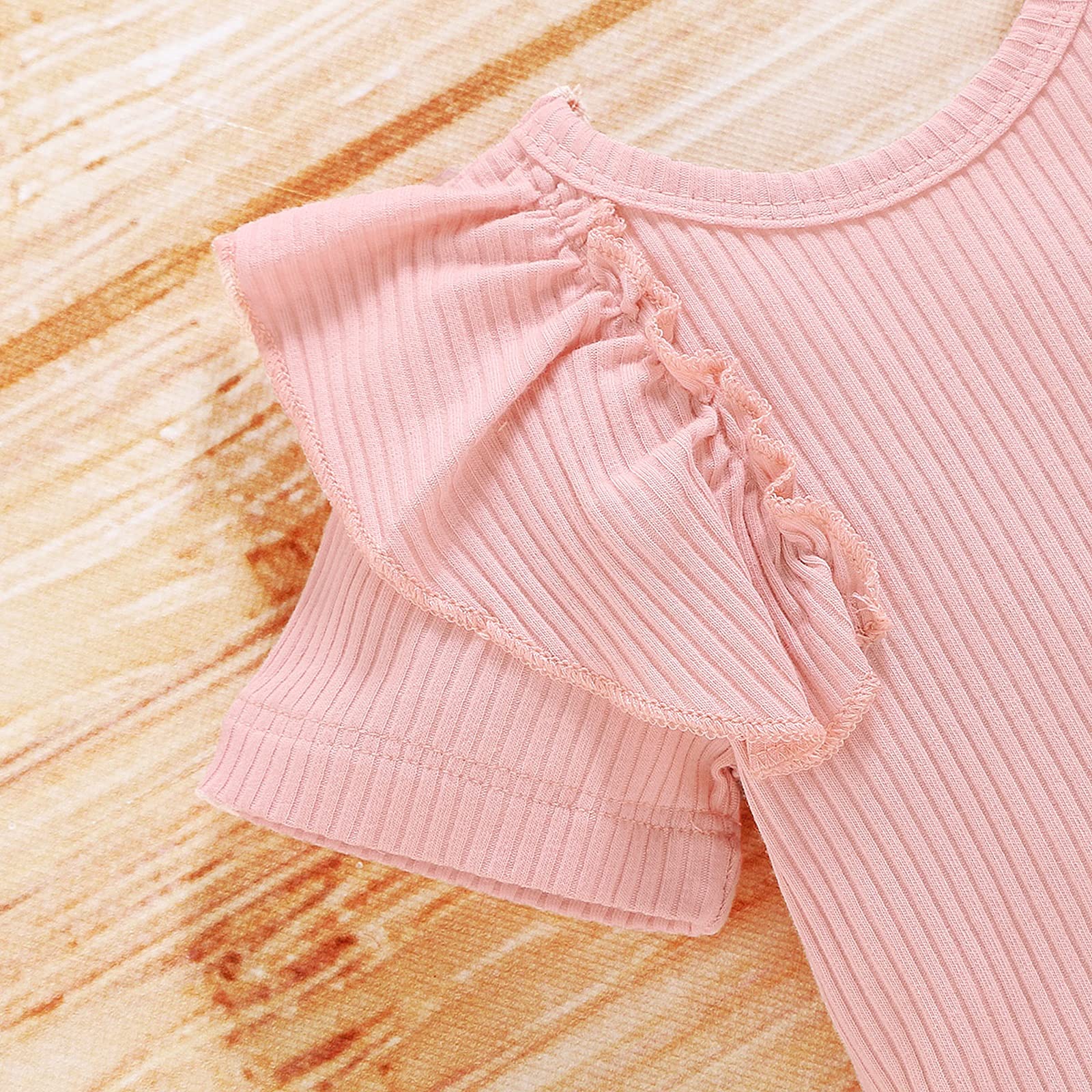 Dimoybabe Newborn Baby Girl Clothes Summer Infant Outfit Cute Ruffle Romper Short Set Solid Pink 3-6 Months 80cm