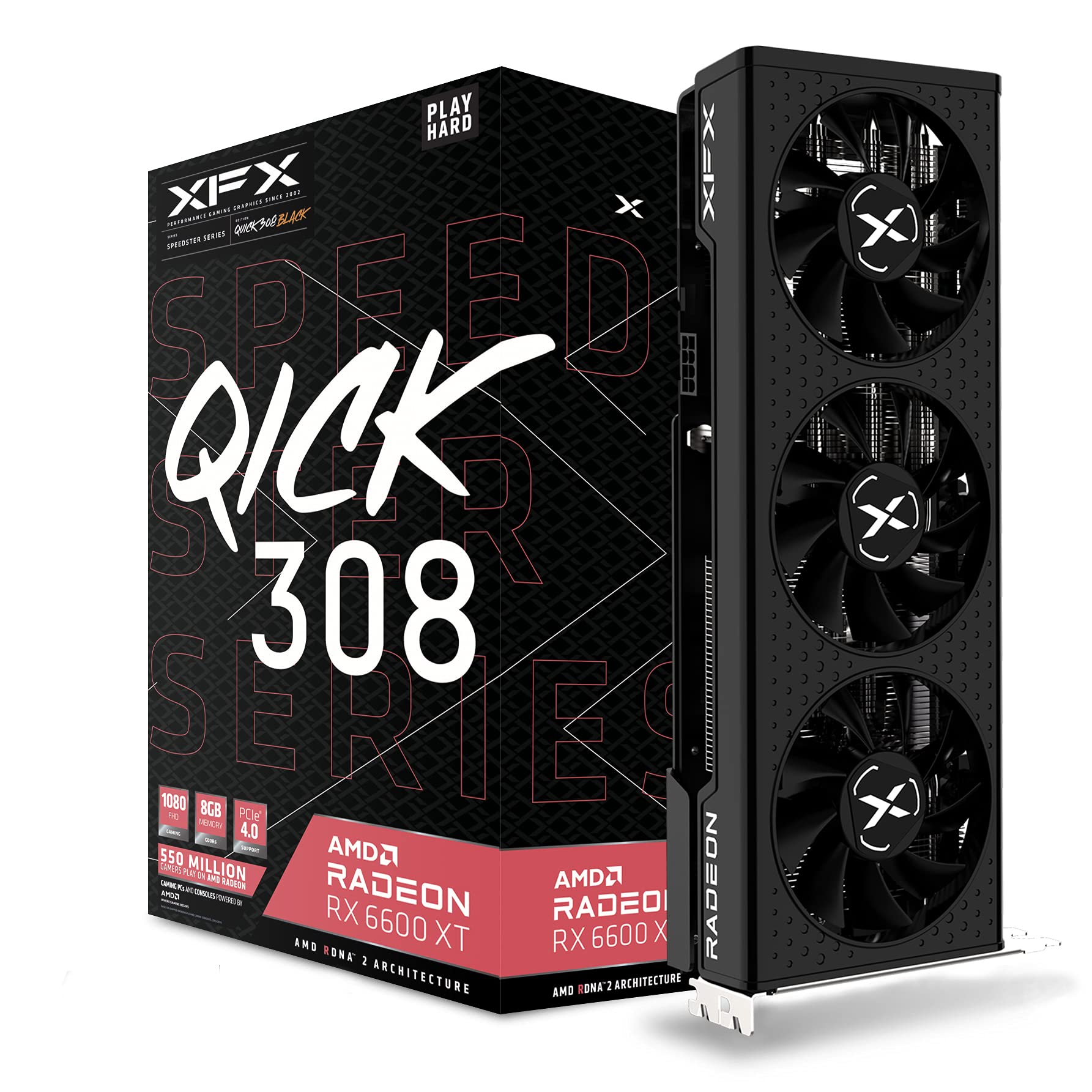 XFX Speedster QICK308 Radeon RX 6600 XT Black Gaming Graphics Card with 8GB GDDR6 HDMI 3xDP, AMD RDNA 2 RX-66XT8LBDQ