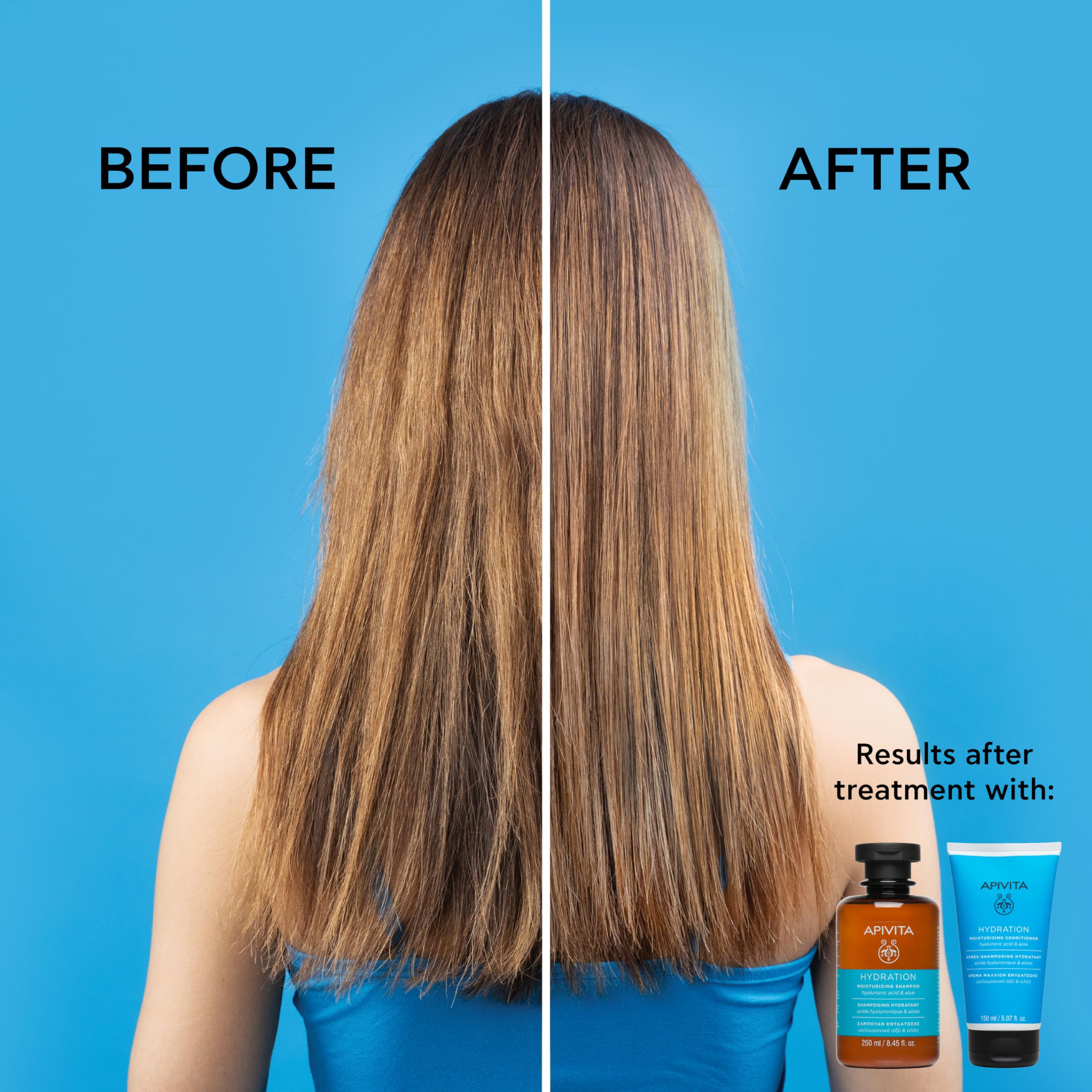 Apivita Hydration Shampoo - Natural moisturizing shampoo with hyaluronic acid, aloe and honey - Offers deep hair hydration, frizz control, hair breakage and split ends prevention