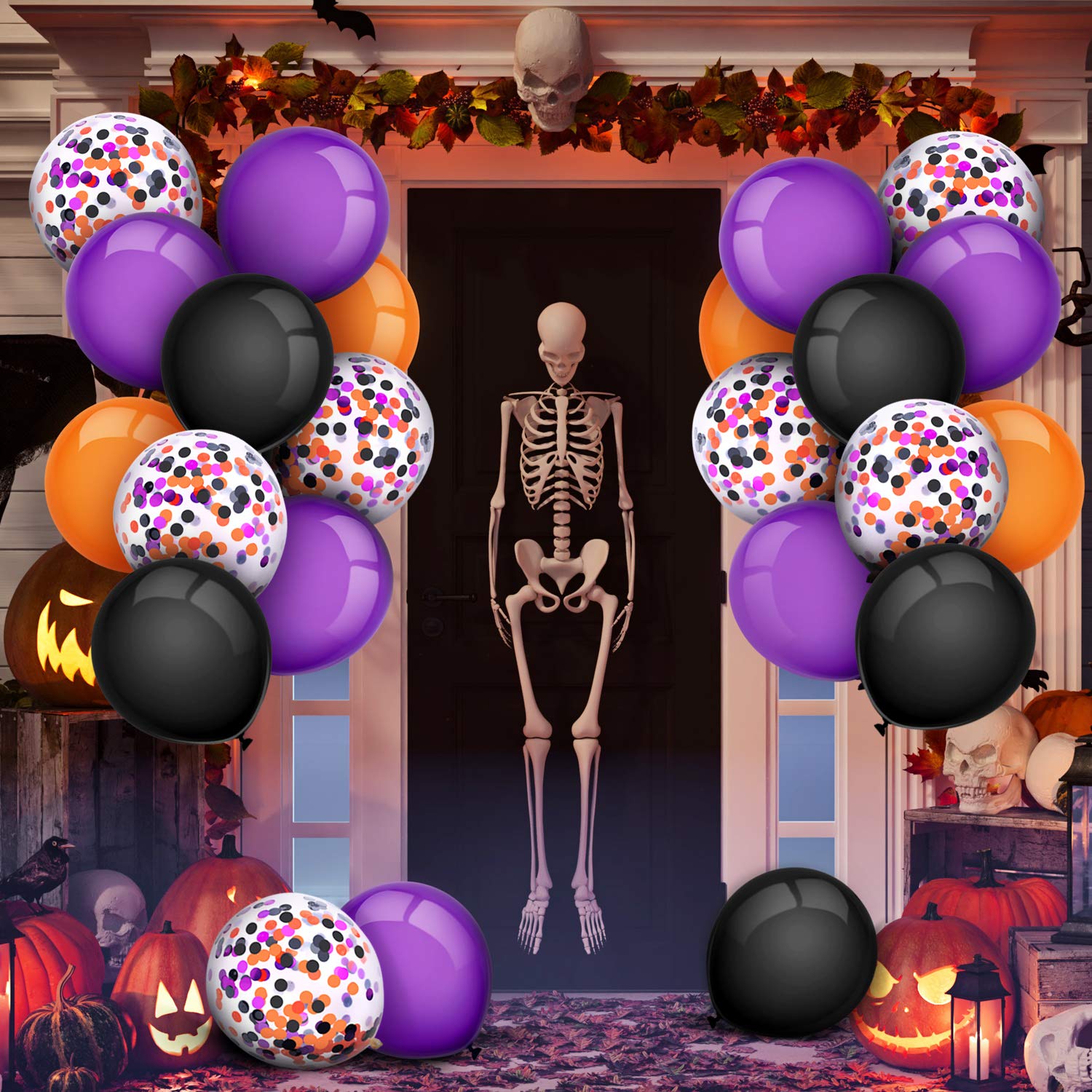 105 Pieces Halloween Round Latex Balloons Confetti Balloons for Halloween Decoration, 12 Inch