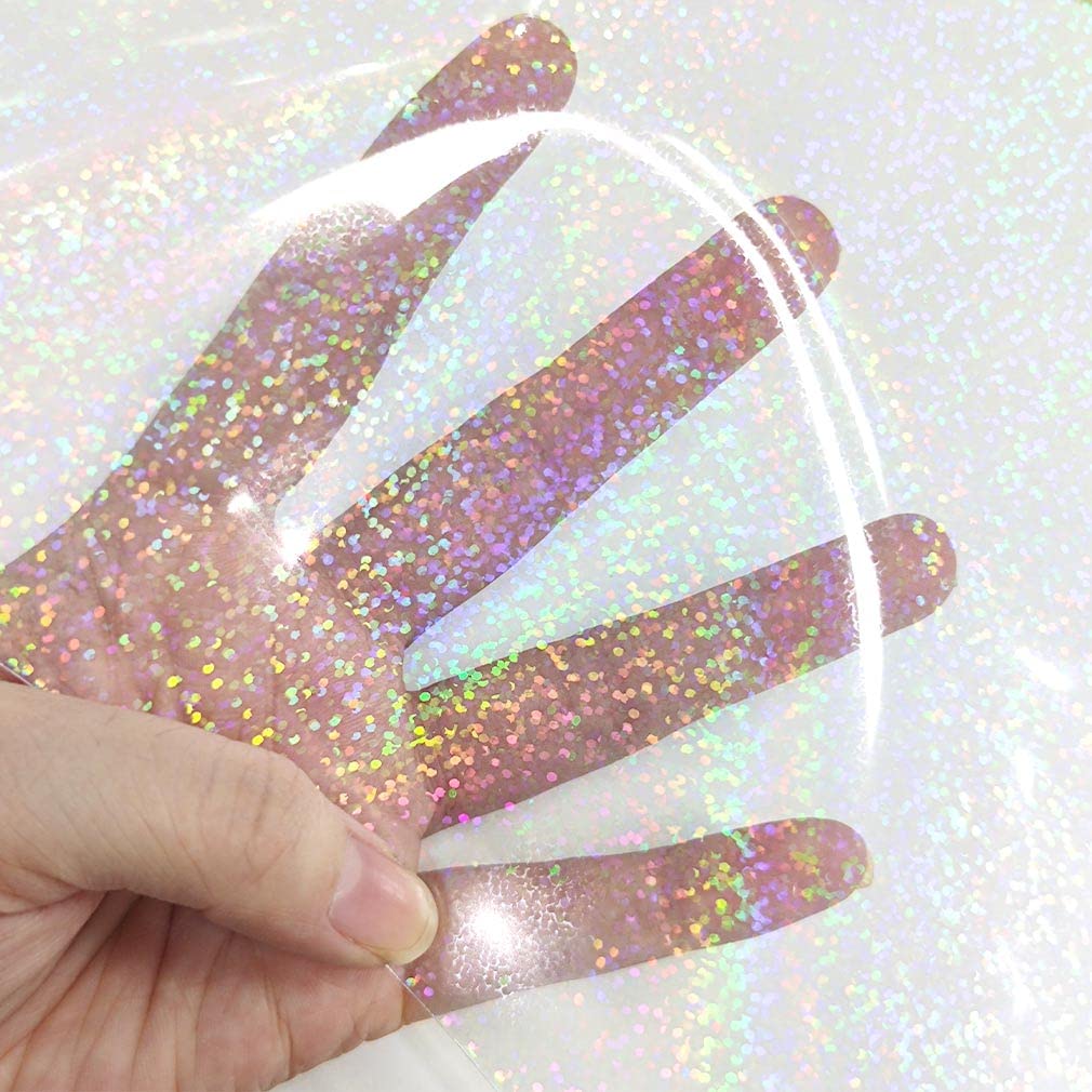 12x53 Inch Laser Polka Dots Clear PVC Film Holographic Rainbow Transparent Waterproof Vinyl Material for DIY Projects