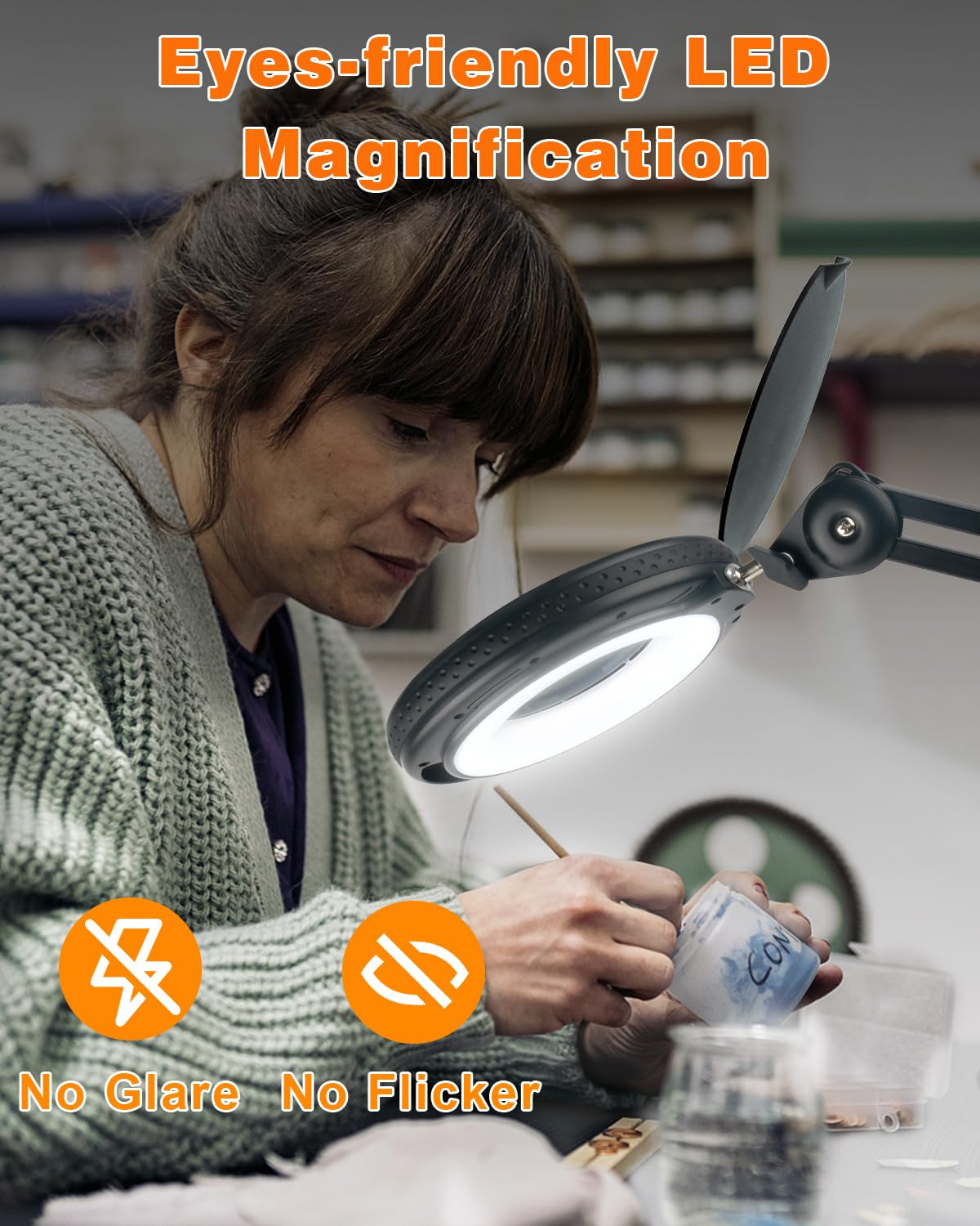 10X Magnifying Glass with Light, Adjustable Swing Arm 2200 Lumens LED Magnifying Desk Lamp with 3 Color Modes Stepless Dimming, Hands Free LED Lighted Magnifier for Close Work, Crafts Repair Painting