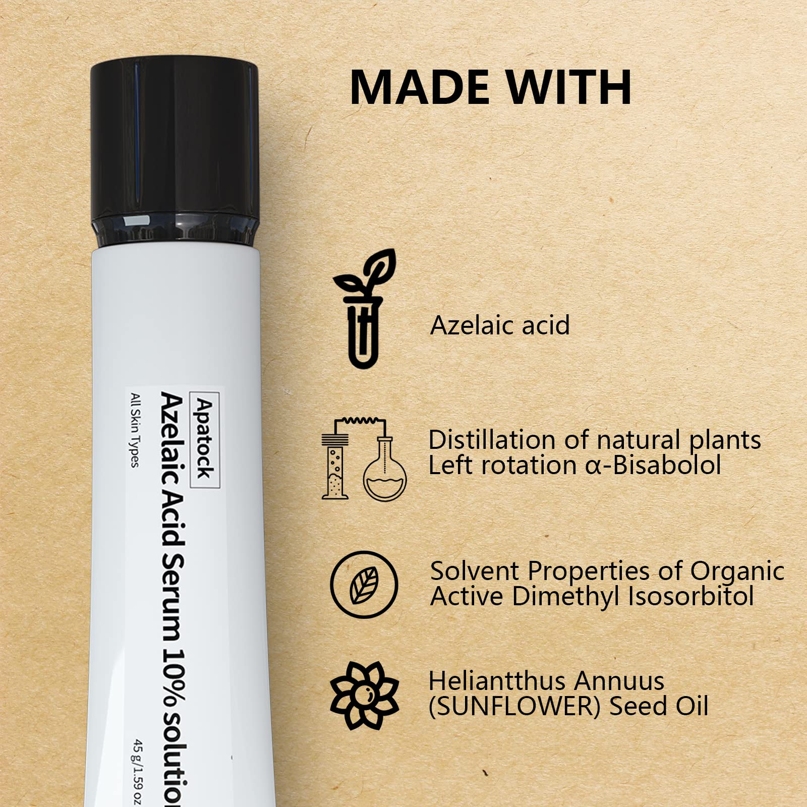 10% Azelaic Acid Serum Solution Apatock,Rosacea Treatment for Face,Dark Spot Remover,Redness Relief for Face,Natural Extracts Gently Acne Treating (1.4 oz(Pack of 1))