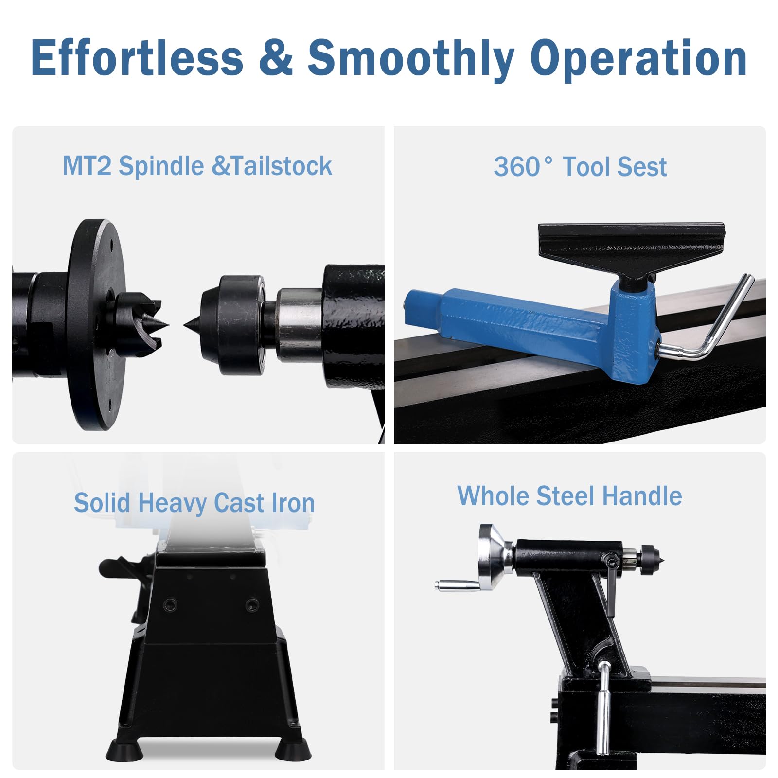 12"X18" Wood Lathe Machine Infinitely Variable Speed 3/4HP Benchtop Wood Lathe 650-3800 RPM With Digital Speed Indicator Solid Heavy Cast Iron Lathe Machine