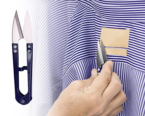 2Pcs Mini Sewing Scissors Clipper with 2Pcs Leather Scissors Sheath Cover Small Embroidery Thread Thrum Yarn Trimming Nipper U-Shaded Craft Cross Stitch Scissors for DIY Supplies(Dark Blue/Dark Red)