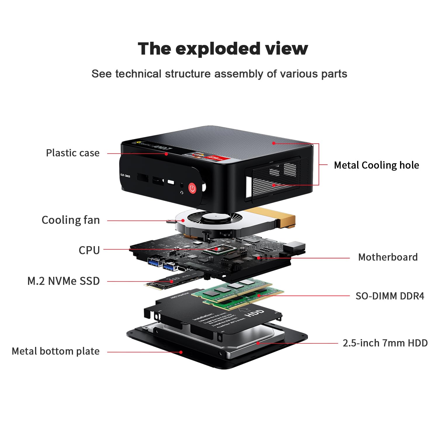 Beelink SER5 Mini PC, AMD Ryzen 5 5560U(up to 4.0GHz) 6C/12T,Mini Computer 8GB DDR4 RAM 256GB NVMe SSD,Triple Display,Wifi6/BT5.2/Gaming/Office/Home,Auto Power On