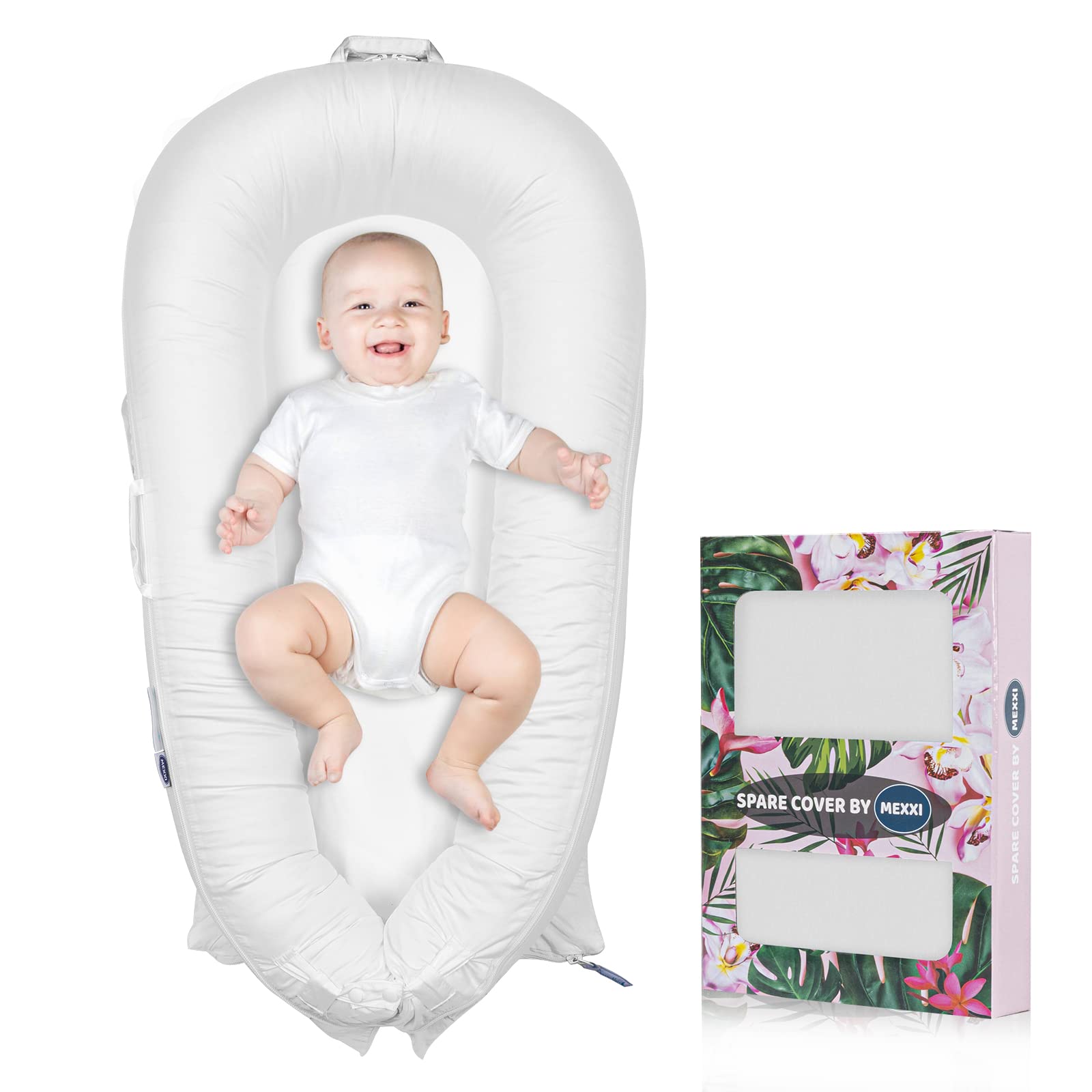 Baby Nest Cover for Dockatot Deluxe+ Docks | MEXXI 100% Hypoallergenic Cotton Newborn Lounger Cover | (Cover Only) (White)