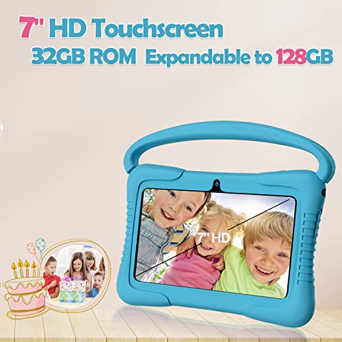 2023 Newest Kids Tablet, 7 Inch Tablet for Kids, 2GB 32GB(Support 128GB Expand), Parental Control Android 11.0, WiFi Bluetooth Dual Camera, YouTube, Netflix, Disney Plus, Case with Stand(Blue)