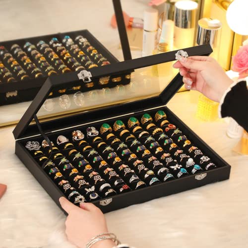 GISK 100 Slots Ring Box Storage Organizer Jewelry Ring Display Case with Transparent Lid Ring Holder Case Jewelry Box Organizer Ring Earring Holder Jewelry Tray Organizerā¦