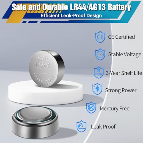 PGSONIC 50 Pack LR44 Batteries, 1.5 Volt Alkaline Button Cell Batteries with Long Lasting Power