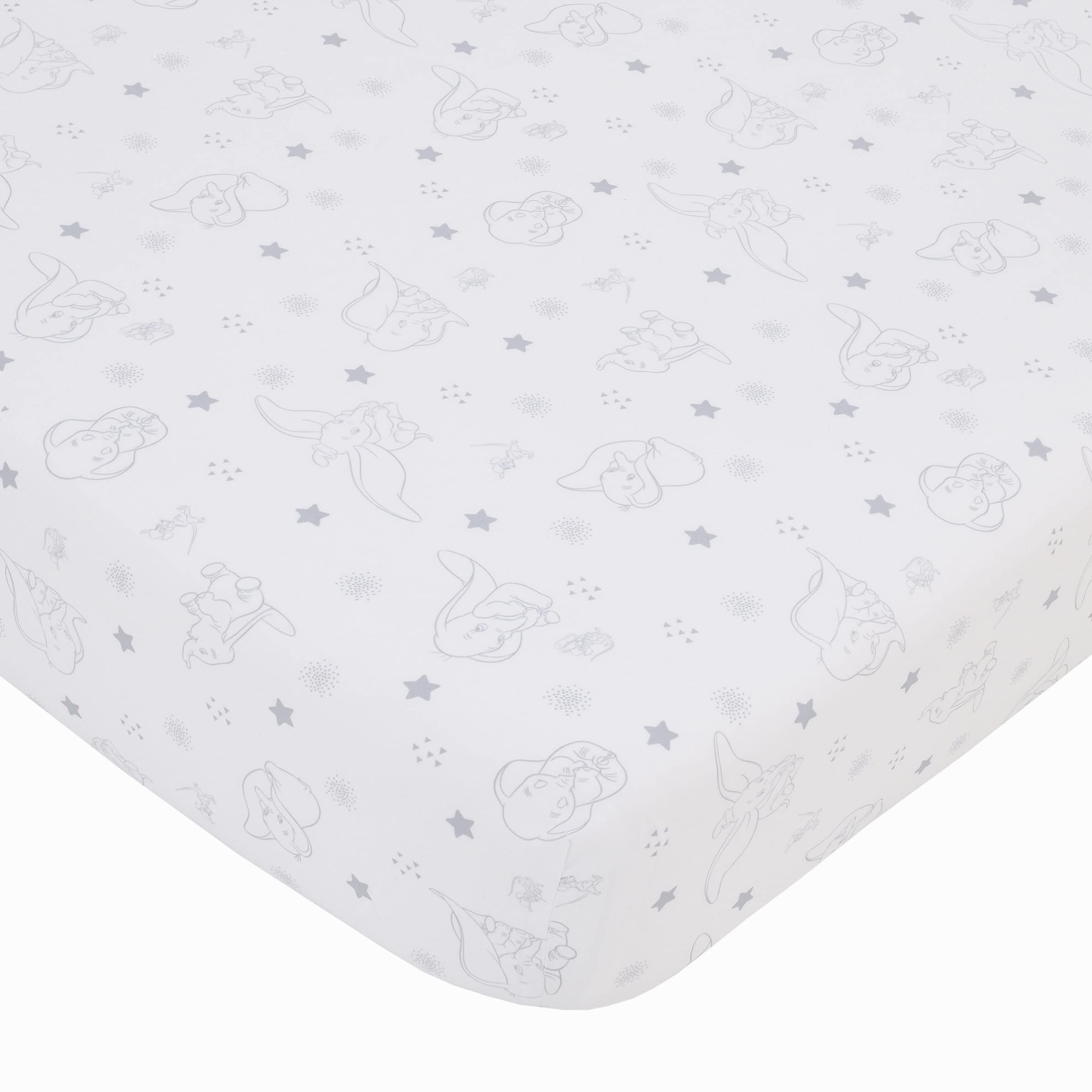 Disney Dumbo Shine Bright Little Star White, Gray, and Aqua Cloud 3 Piece Nursery Mini Crib Bedding Set - Comforter and Two Fitted Mini Crib Sheets