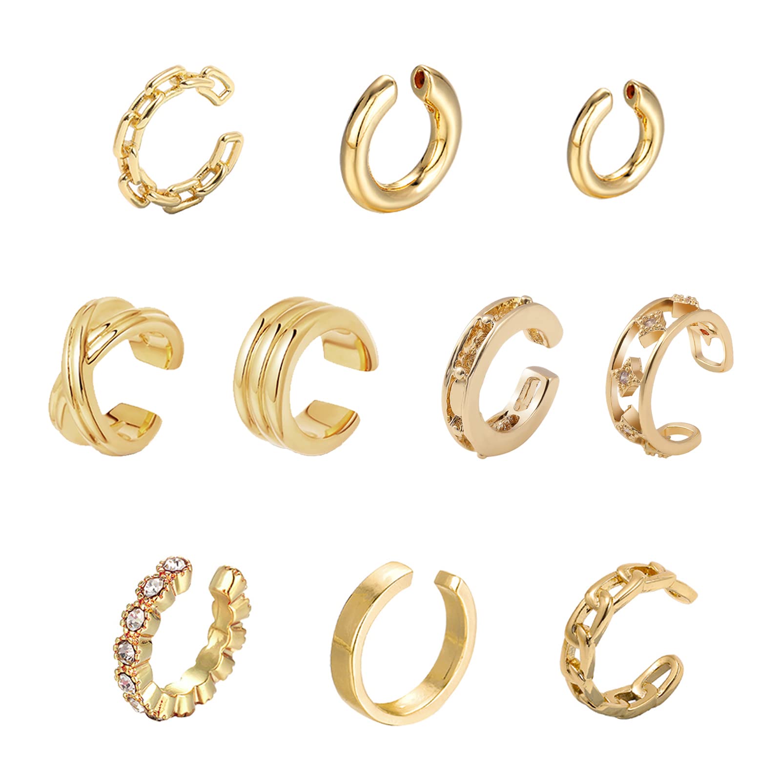 10Pcs Gold Ear Cuff Earrings Set for Women Daintily Cartilage Ear Cuff Non Piercing Adjustable Clip On Hoop Earrings