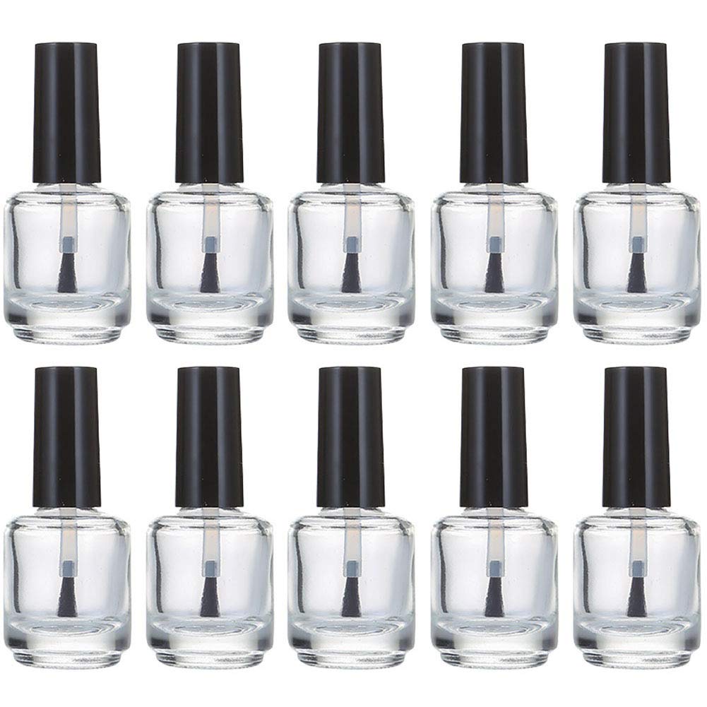 10 Pcs 15ml Glass Nail Polish Bottles Empty Refillable Nail Polish Bottle Containers with Brush Cap for Nail Art Sample (Transparent)