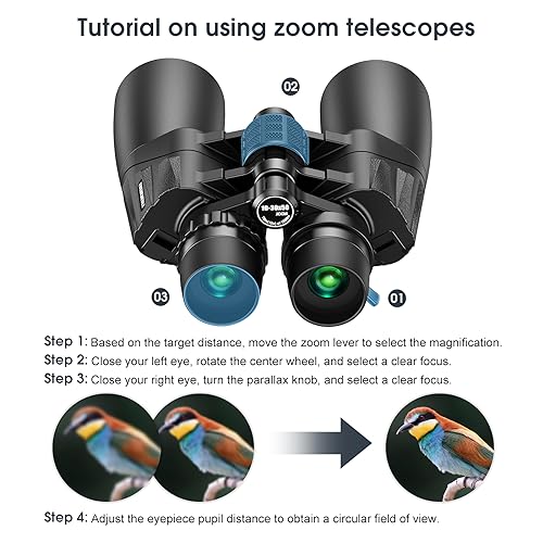 10-30x50 Zoom Binoculars for Adults, High Powered Military Binoculars for Bird Watching Traveling Hunting Concerts with Large View,BAK4,FMC Lens,Clear Low Light Vision at Night