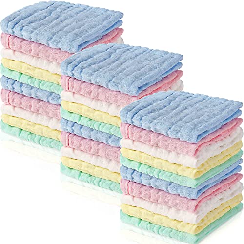 30 Pcs Baby Natural Cotton Burp Cloths Baby Wipes Soft Newborn baby face Towel Absorbent muslin washcloth for Bath Shower, 12 x 12 Inches