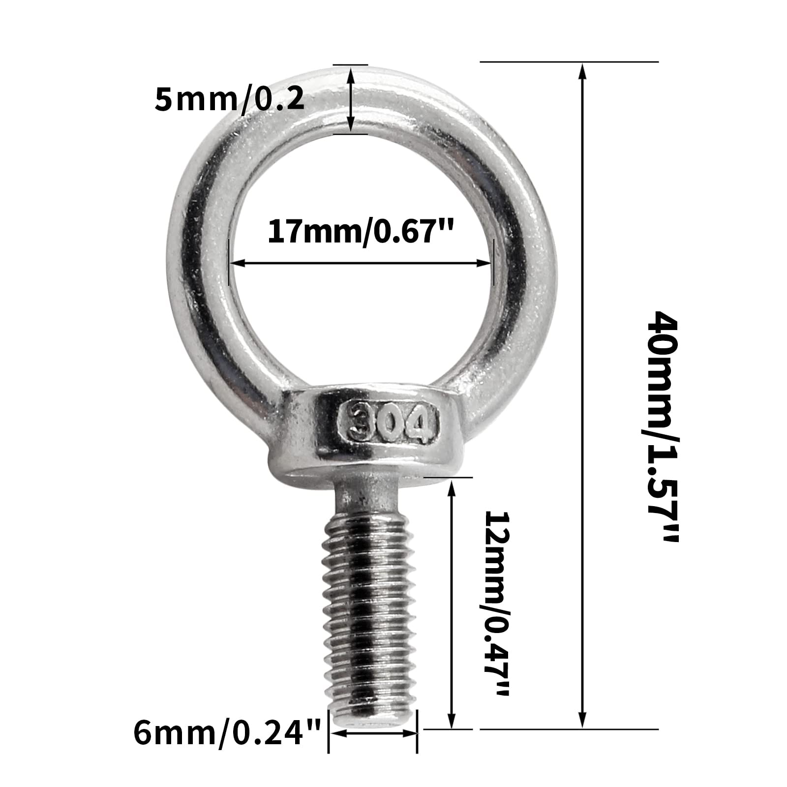 Bonsicoky 12Pcs M6 Lifting Eye Bolts, 304 Stainless Steel Male Thread Machinery Shoulder Ring Eye Bolt Heavy Duty