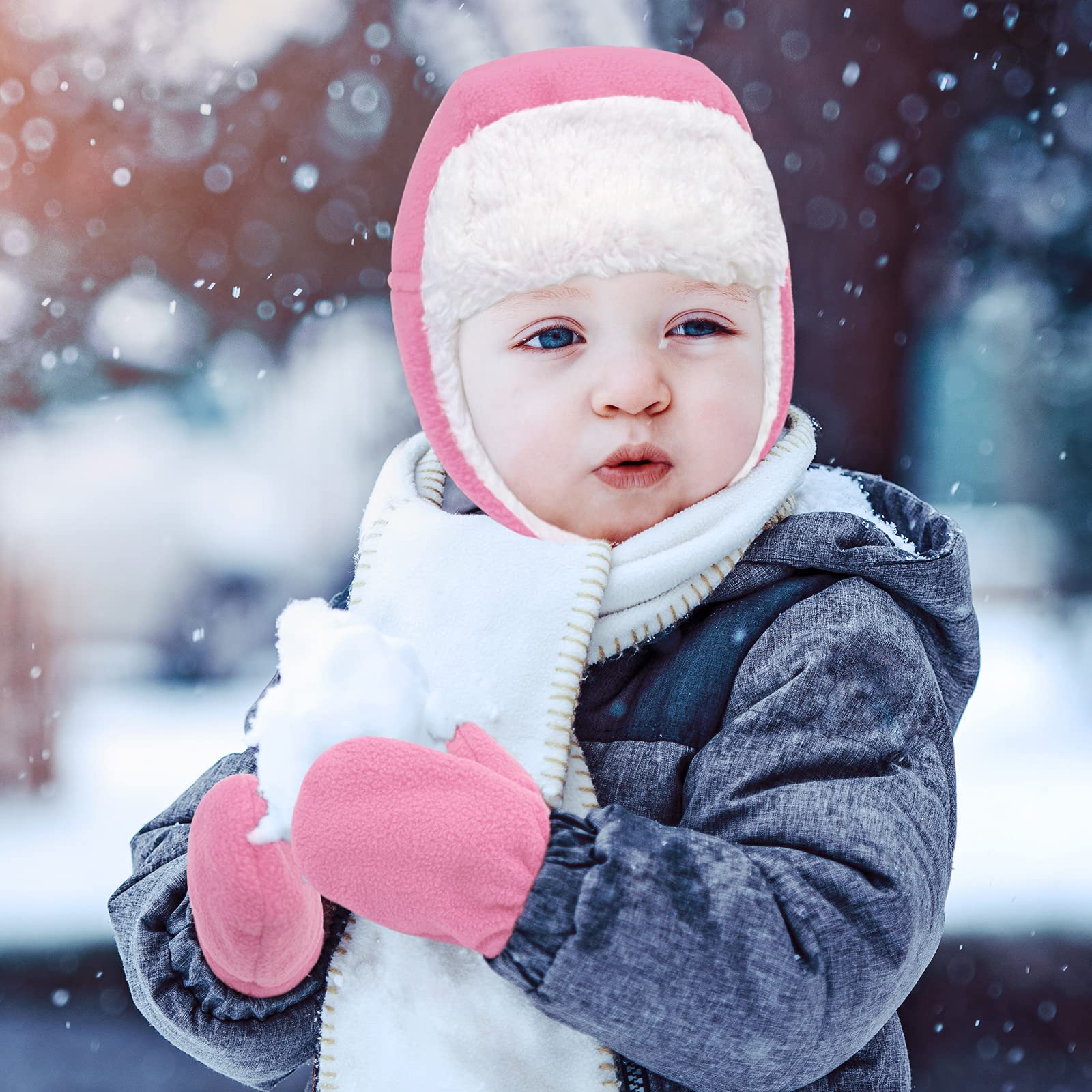 Sherpa Baby Girls Mittens - Winter Toddler Snow Gloves 12-18 Months