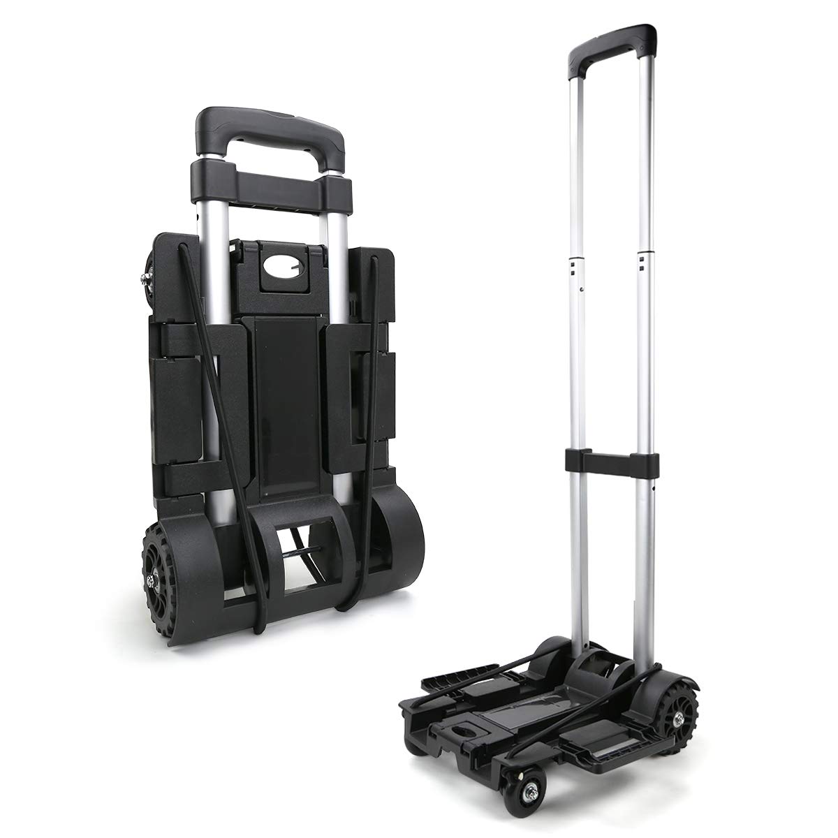 DricRoda Folding Hand Truck, 155lb Heavy Duty 4 Wheels Portable Luggage Cart, Lightweight Aluminum Foldable Carry-on Hand Trucks Dolly for Boxes and Parcels Moving, House or Office, Workshop Use