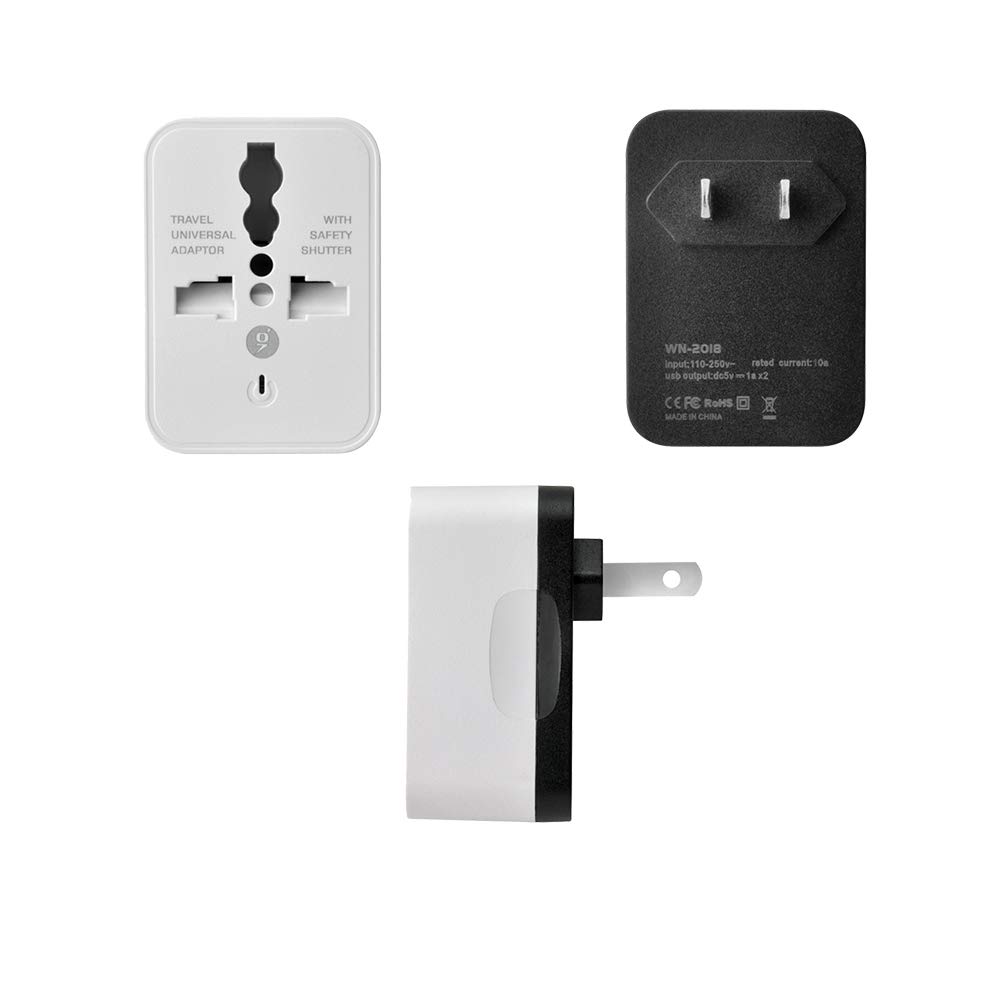 Universal Power Travel Plug Adapter Converting from EU/UK/CN/AU/JP to US (2 USB Ports)