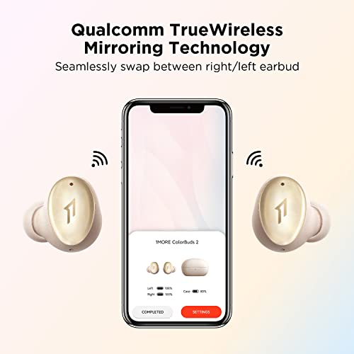 1MORE ColorBuds2 Active Noise Cancelling Wireless Earbuds, Bluetooth 5.2 Headphones, Sound ID, Dual Mode Noise Cancelling, CVC 8.0 for Clear Calls, Fast & Wireless Charging, IPX5, Gold
