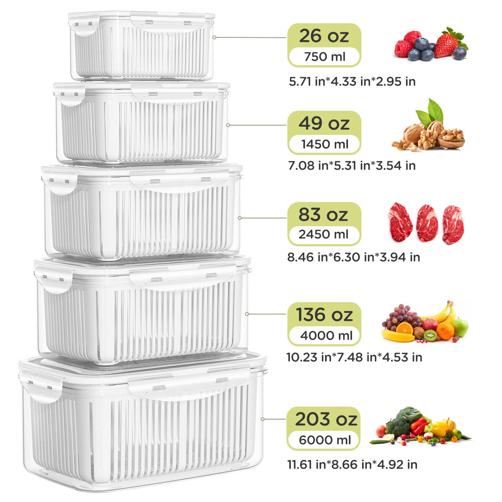 10PCS Fruit Vegetable Storage Containers for Fridge with Colander - Food Containers for Refrigerator Kitchen Organizer Produce Container Keep Fruits Vegetables Berry Meat Fresh longer,Dishwasher Safe