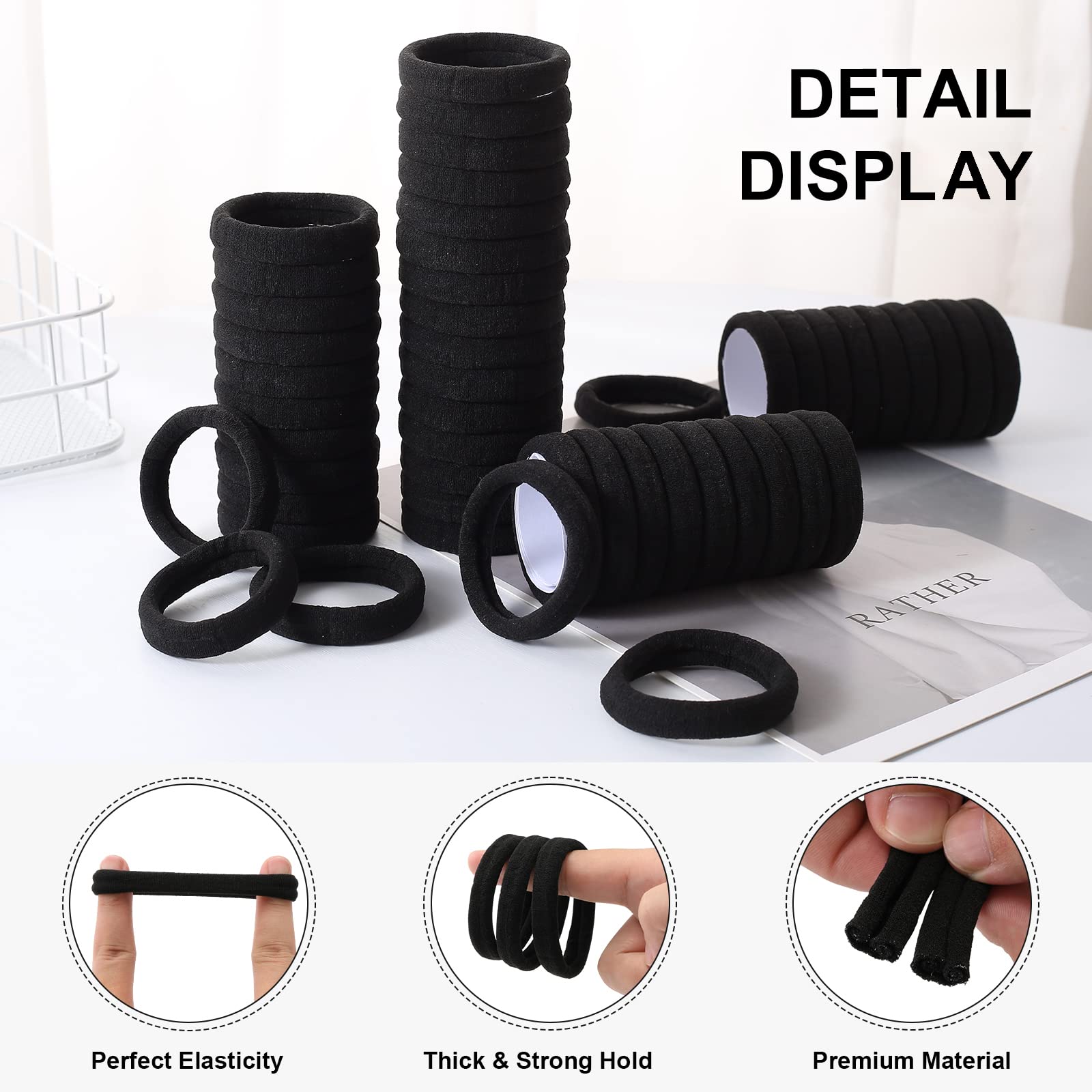 100 PCS Hair ties, Black Elastic Hair Bands for Thick Hair