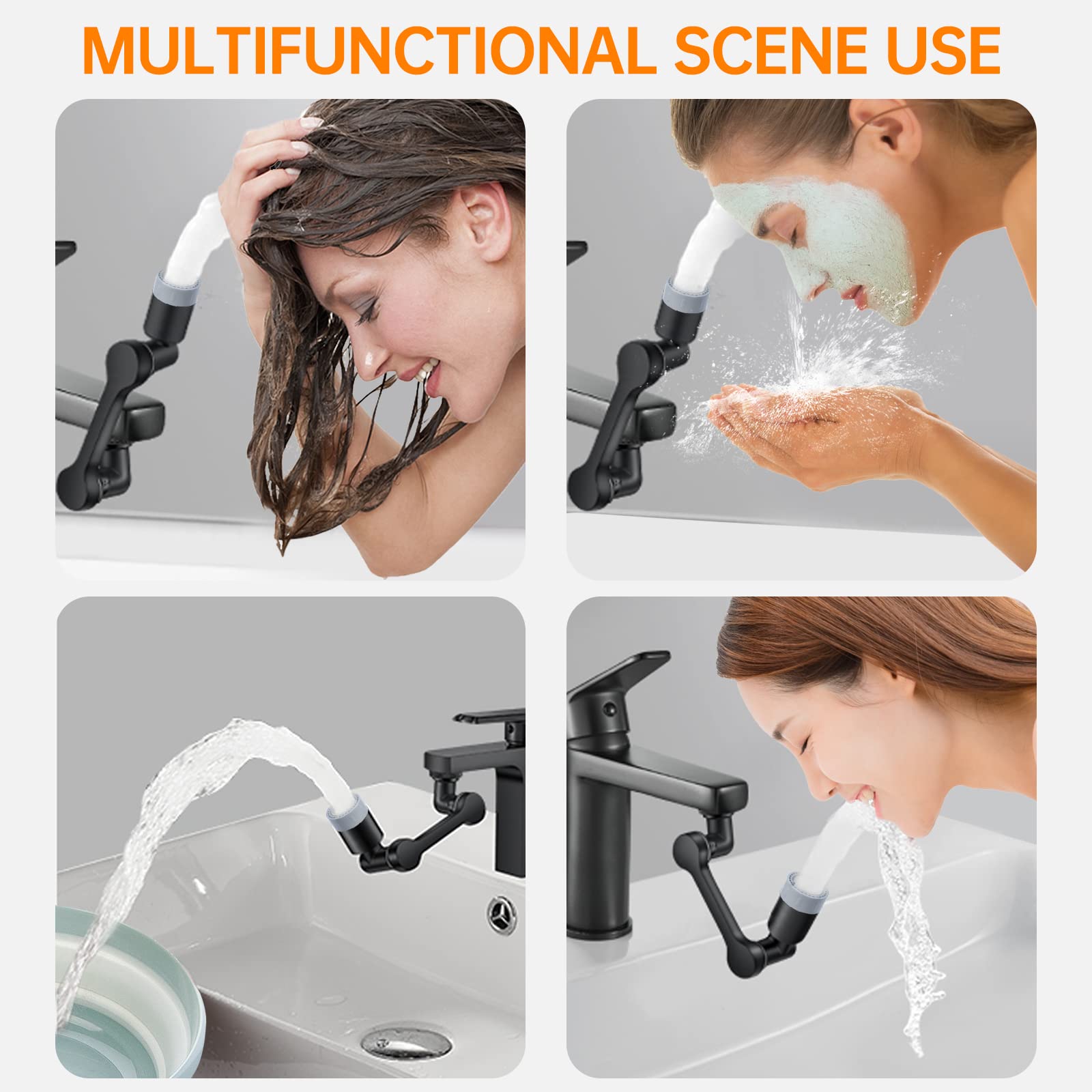 1080° Swivel Faucet-Extender Universal Sink-Water-Aerator - 2 Mode Splash Filter Extension, Kitchen Bathroom rotatable multifunctional extension faucet, Multifunctional Robotic Arm - BLACK