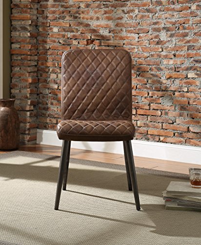 ACME Millertton Side Chair (Set-2) - 70423 - Vintage Chocolate Top Grain Leather & Antique Black
