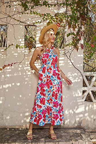 2023 Women's Summer Halter Neck Flowy A Line Floral Maxi Long Dresses Multicolor S