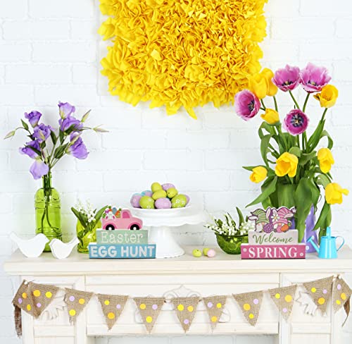 3 Easter Wooden Table Decorations Centerpieces Blocks Spring Bunny Truck Gnome Egg Hunt Tiered Tray & Table Top Sign Decor for Office Dining Room Mantle Home Wood Rustic Farmhouse Party Supplies