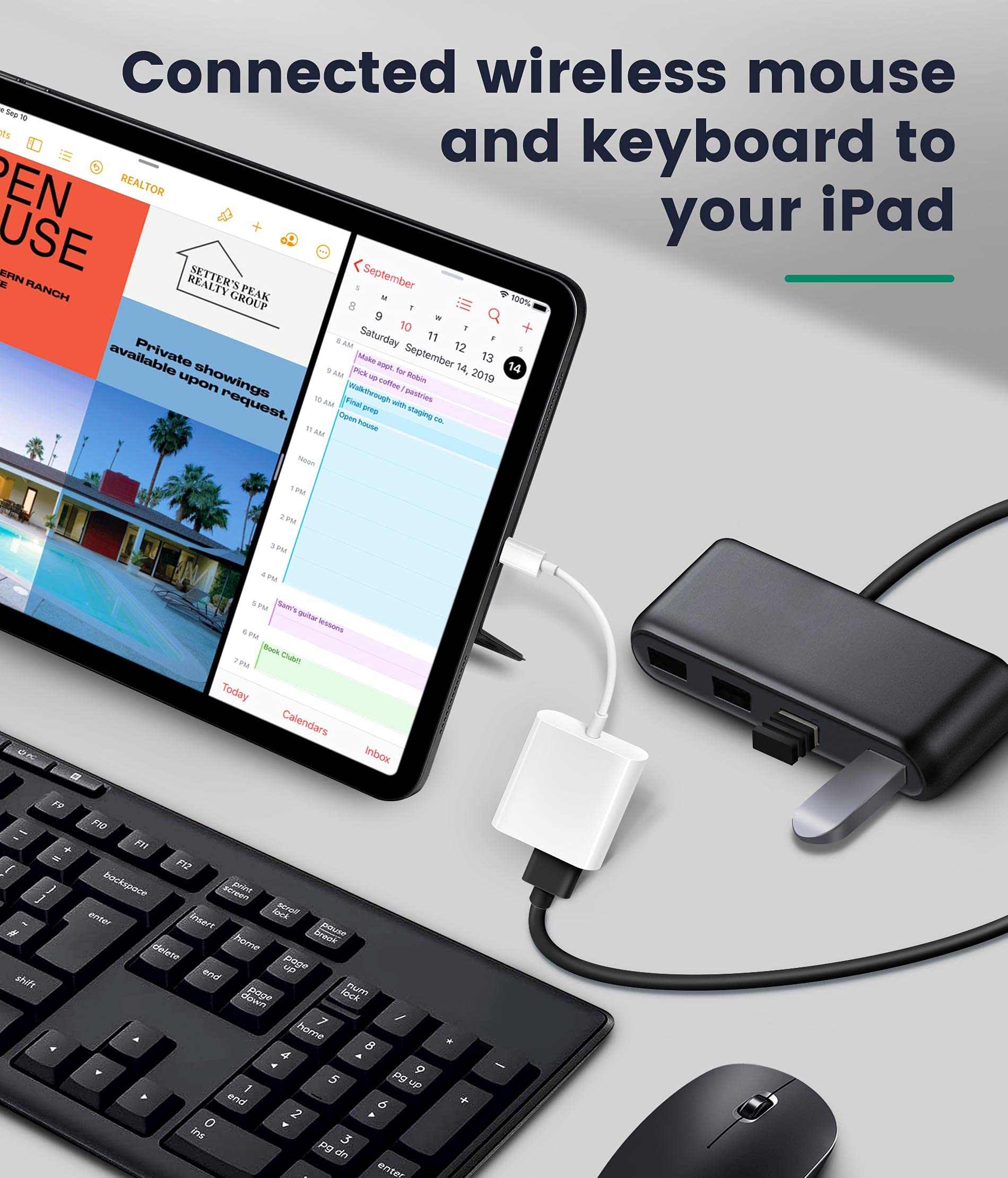 Bqbersyn USB Adapter for iPad/iPhone, Lightning to USB Female OTG Adapter Compatible with SD Card Reader/USB Flash Drive/Microphone/Hard Disk and MIDI,Plug & Play