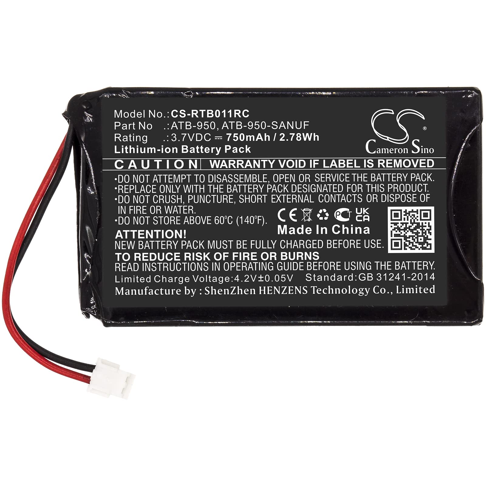 Replacement Battery for RTI Series T1 T1B T2 T2+ TheaterTouch, fits Part no ATB-950 ATB-950-SANUF 40-210154-17